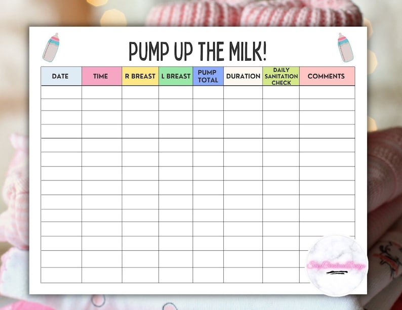 Pumping Log Chart, Pump, Printable Download, Track Pumping Sessions ...