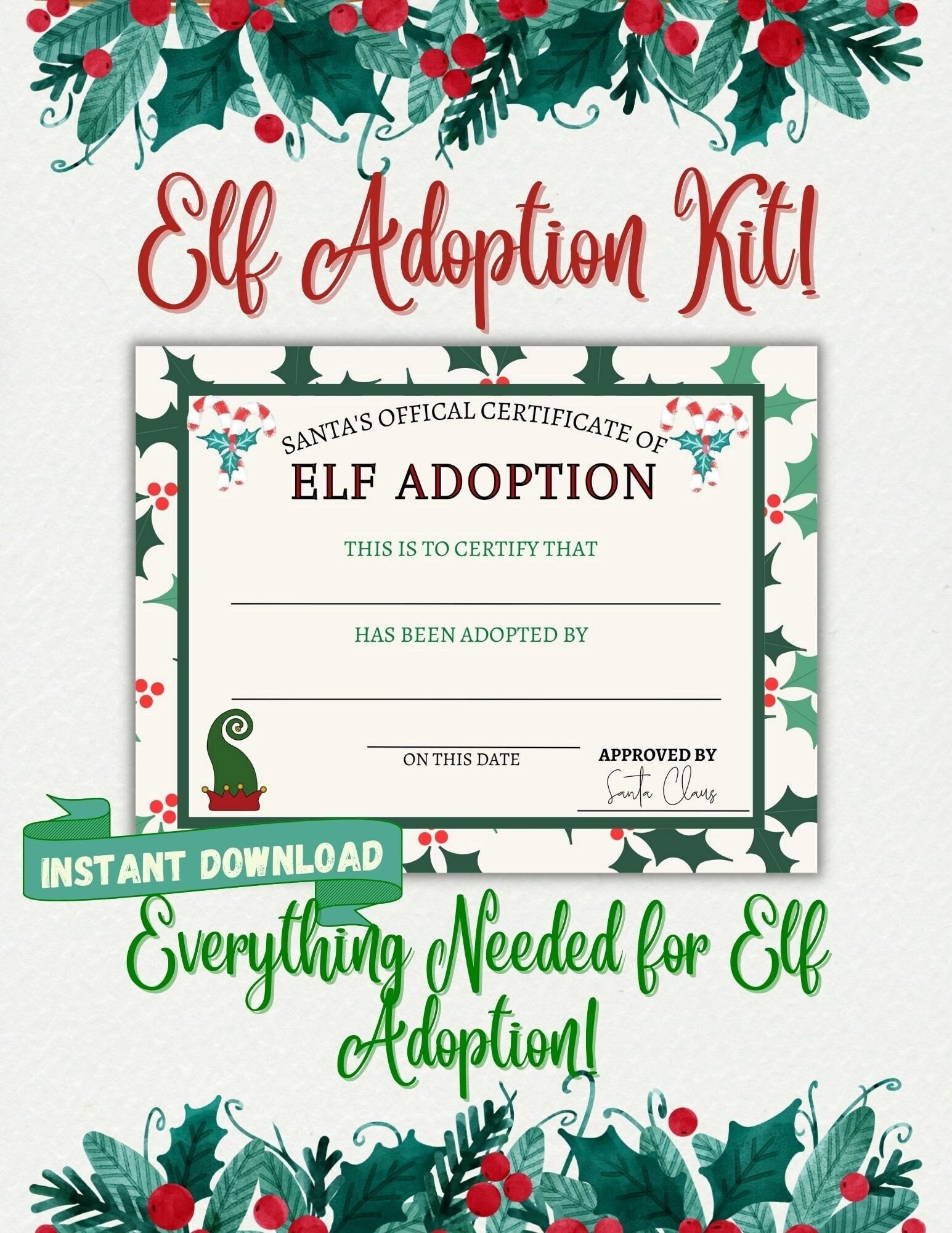 Elf Adoption Kit, Elf Holiday Kits, Elf Adoption Certificate, Printable ...