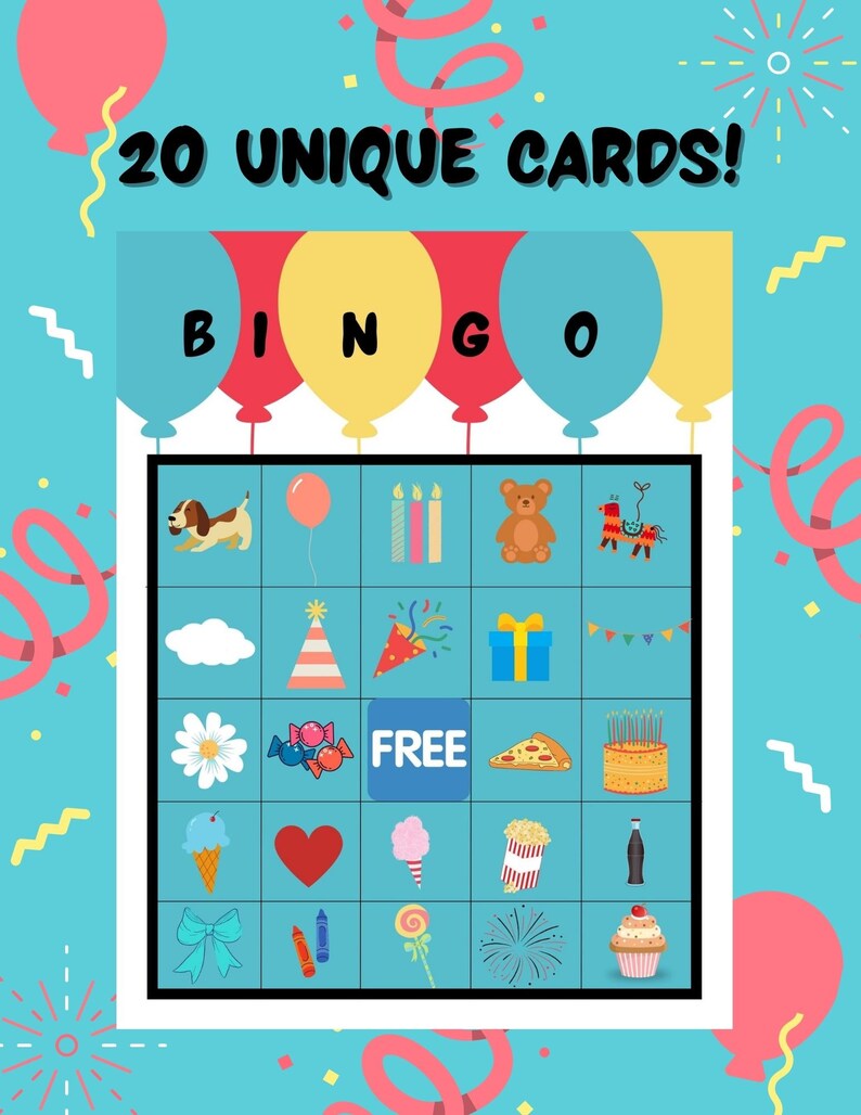 Birthday Bingo, Kids Activity, Printable, Bingo Cards, Birthday Digital ...