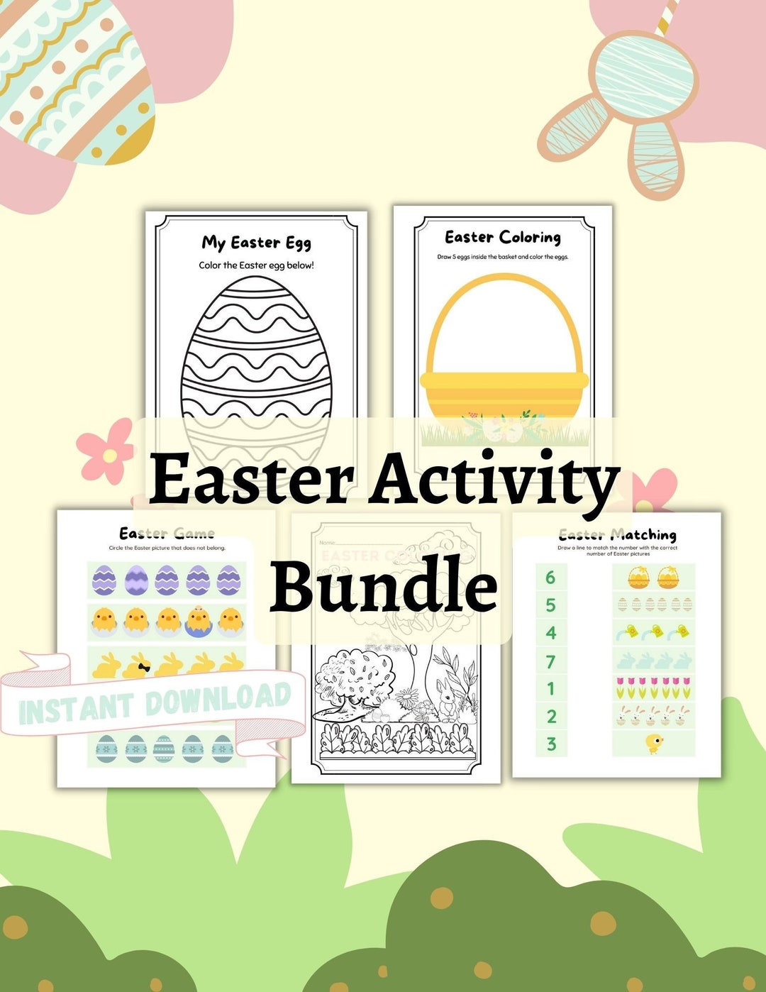 Easter Activity Bundle, Easter Worksheet Set, Coloring, Printable ...