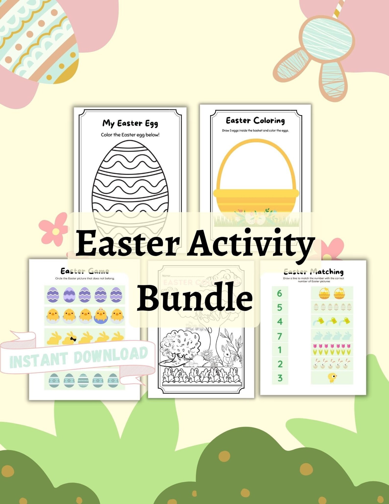 Easter Activity Bundle, Easter Worksheet Set, Coloring, Printable ...