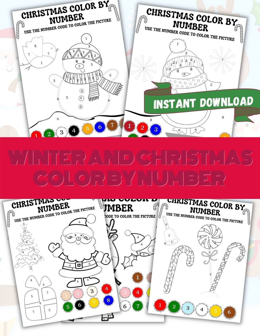 Christmas & Winter Color by Number Printable Download, Christmas ...