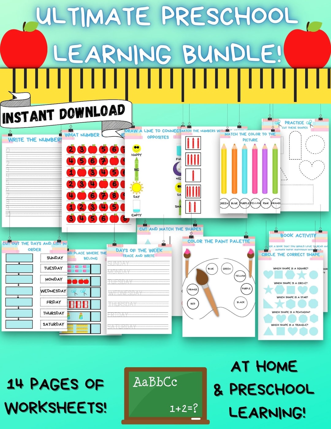 Printable Toddler Worksheets, Toddler Workbook Instant Download ...