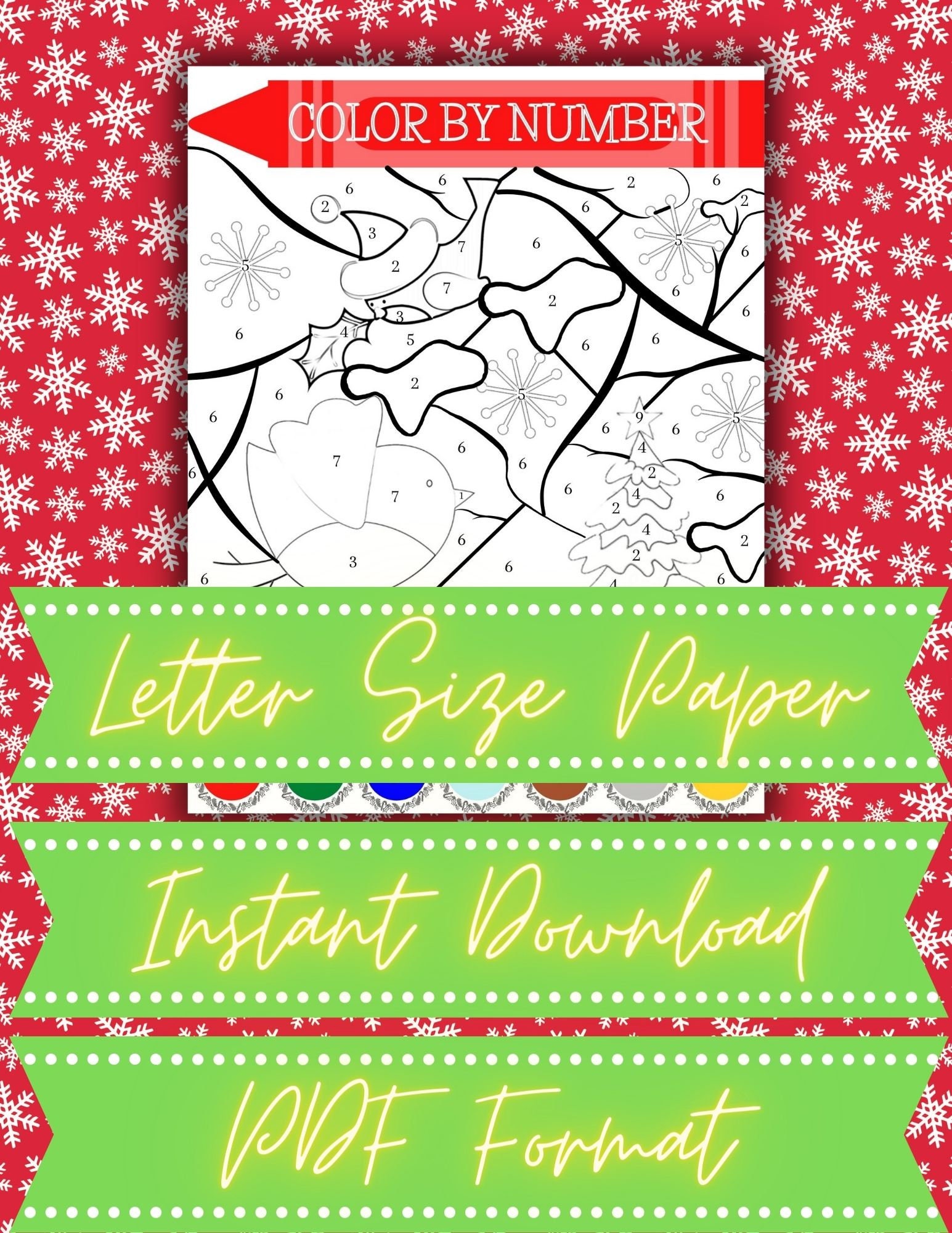 Holiday & Winter Color by Number Printable Download, Christmas Holiday ...