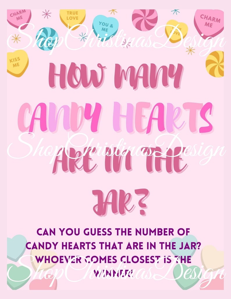 Valentine's Day Candy Heart Guessing Game, Holiday Party Game ...