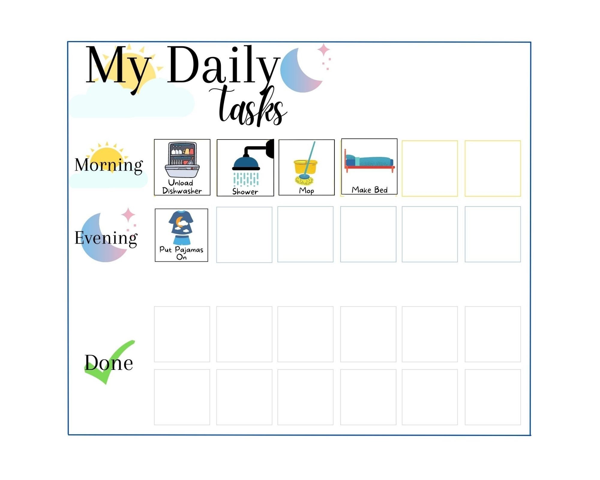 Kids Daily Responsibilites Chart, Printable Daily Routine, Chore Chart ...