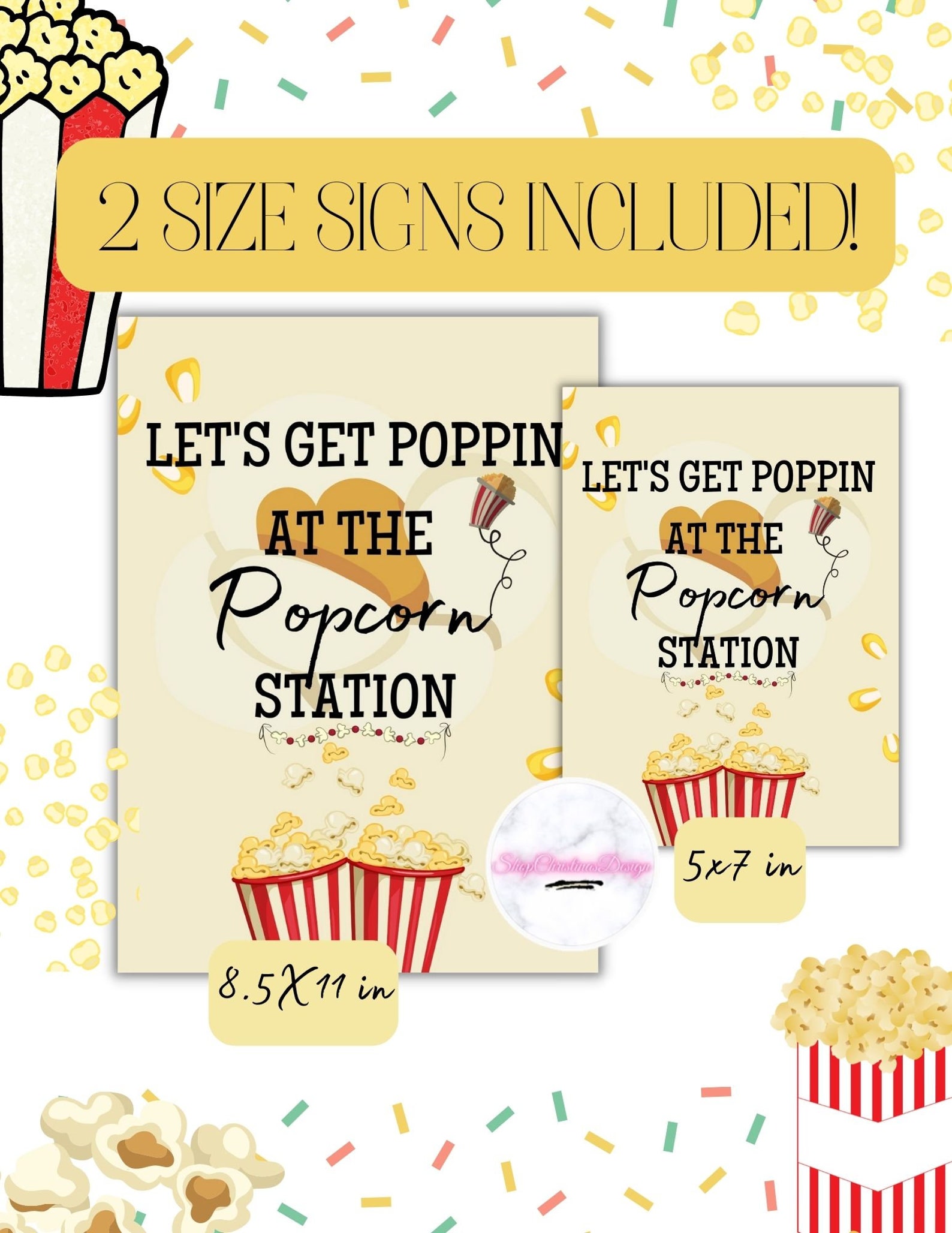 Popcorn Sign, Party Sign, Digital, Popcorn Station, Kids Popcorn Stand ...