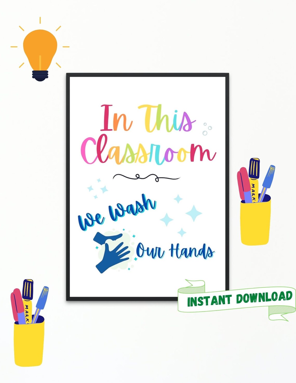 Wash Hands Sign, School Poster, Digital, Wash Your Hands Sign ...