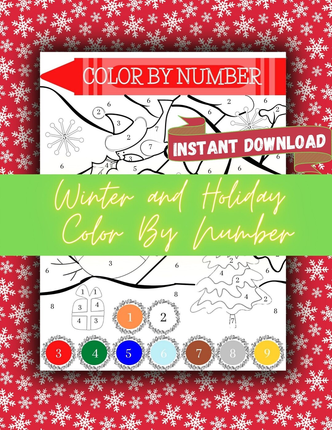 Holiday & Winter Color by Number Printable Download, Christmas Holiday ...