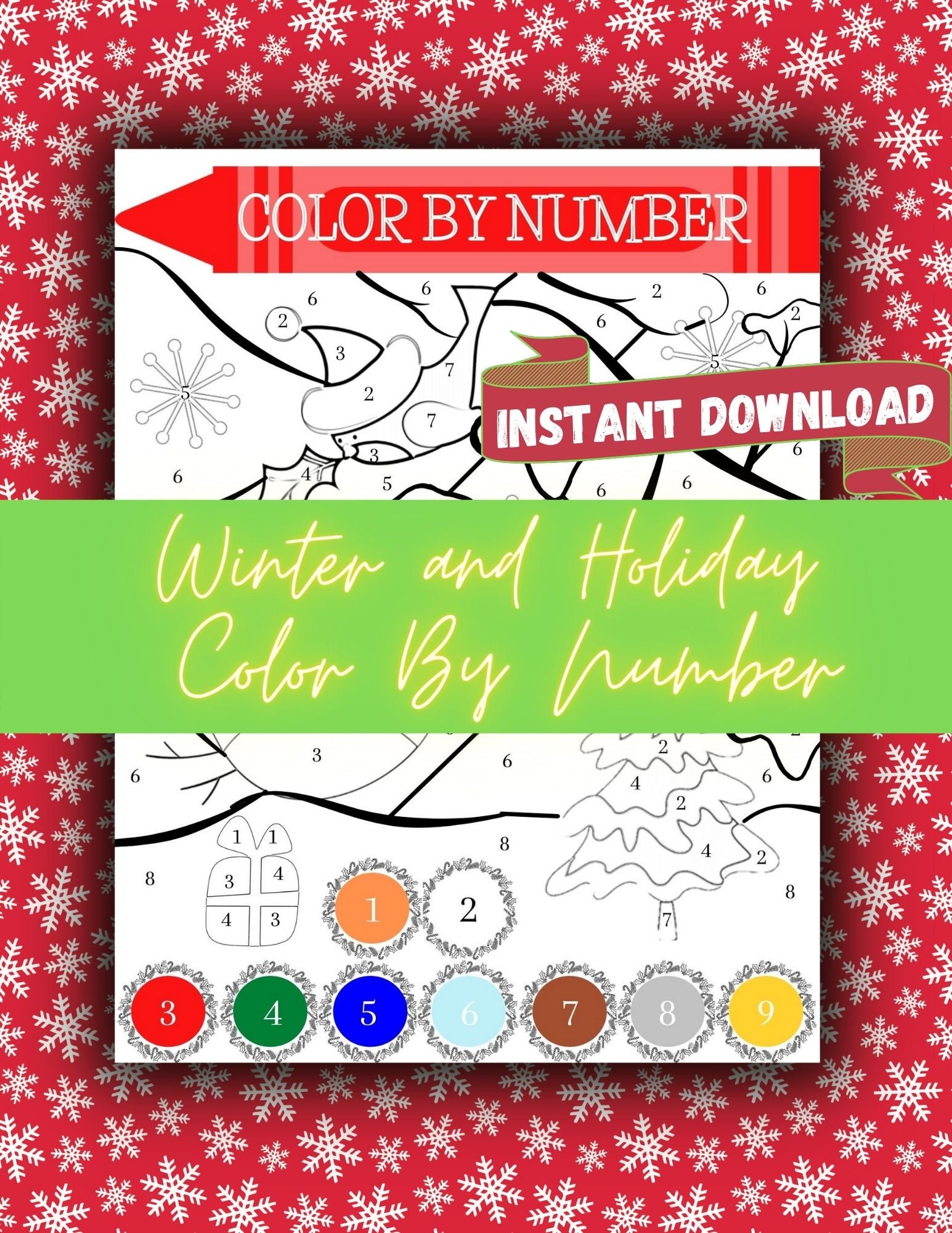 Holiday & Winter Color by Number Printable Download, Christmas Holiday ...