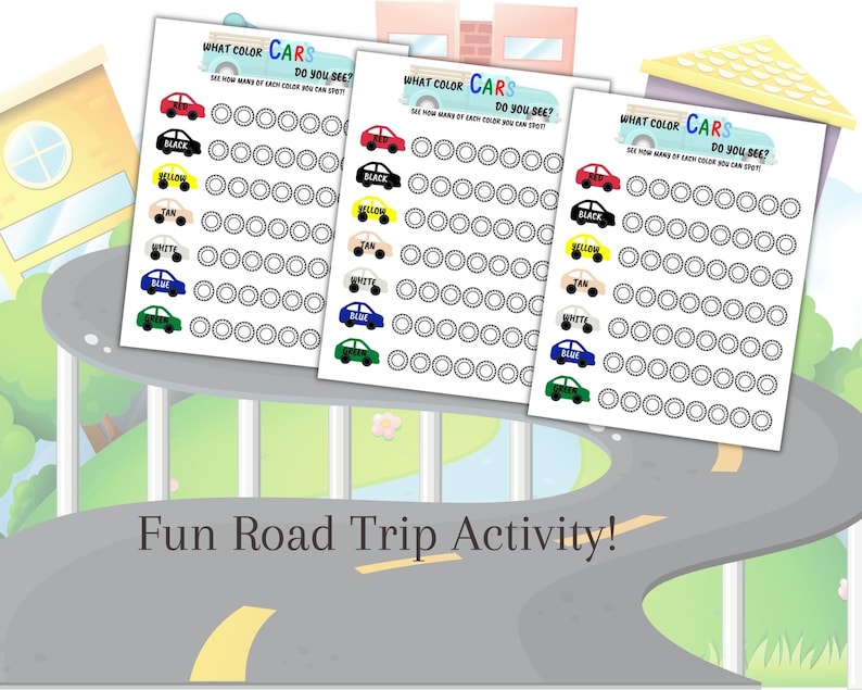 Counting Colored Cars Printable, Kids Road Trip Fun, Road Trip ...