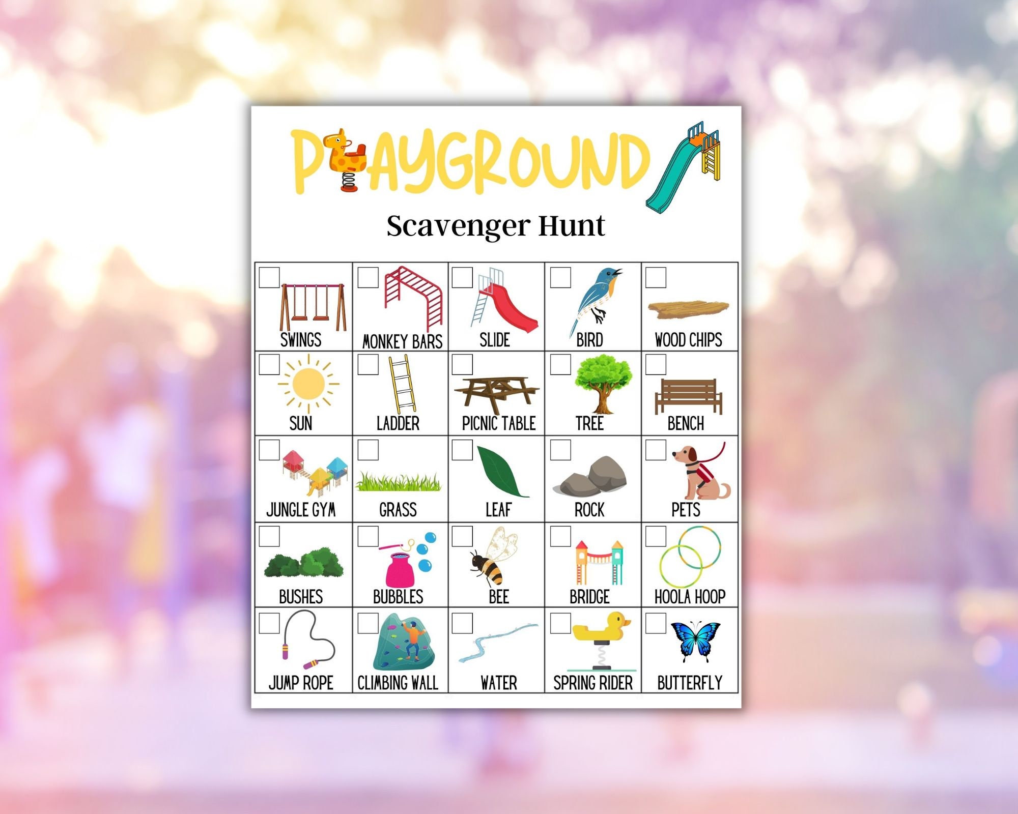 Playground Scavenger Hunt, Scavenger Hunt, Printable, Outdoor Scavenger ...