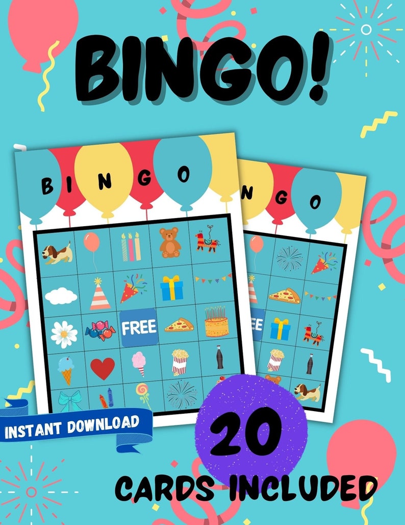 Birthday Bingo, Kids Activity, Printable, Bingo Cards, Birthday Digital ...