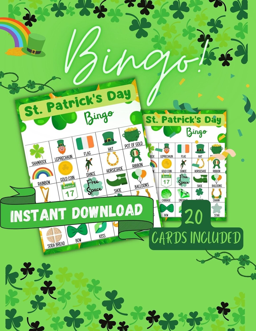 St Patricks Day Bingo, Kids Activity, Printable, Bingo Cards, St ...