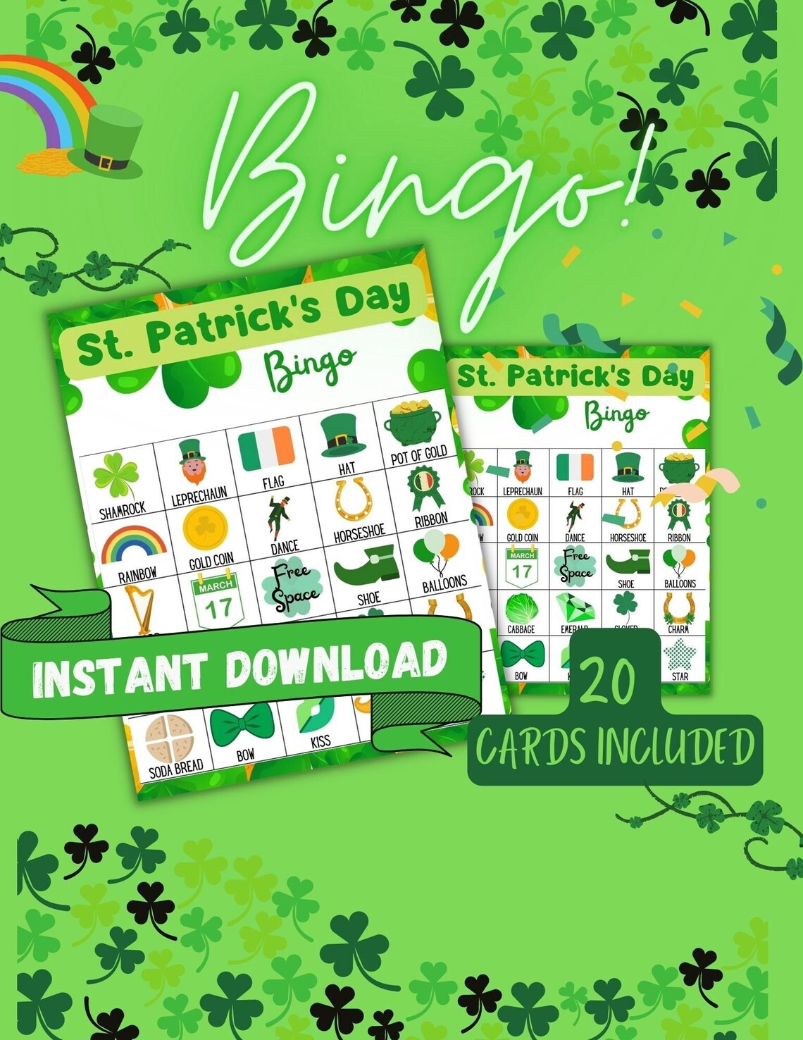 St Patricks Day Bingo, Kids Activity, Printable, Bingo Cards, St ...