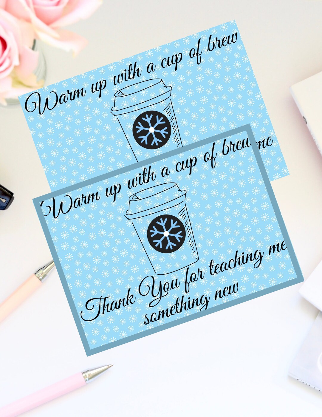Thank You Teacher Card, Printable, Cold Winter/warm up With Coffee ...