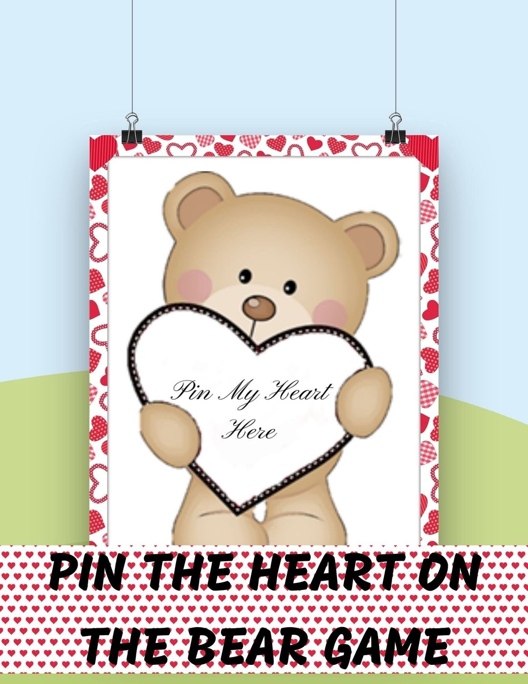 Valentines Day Pin Game, Pin the Bear Party Game, Digital Pin the Bear ...