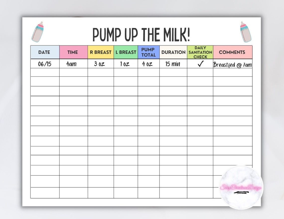 Pumping Log Chart, Pump, Printable Download, Track Pumping Sessions ...