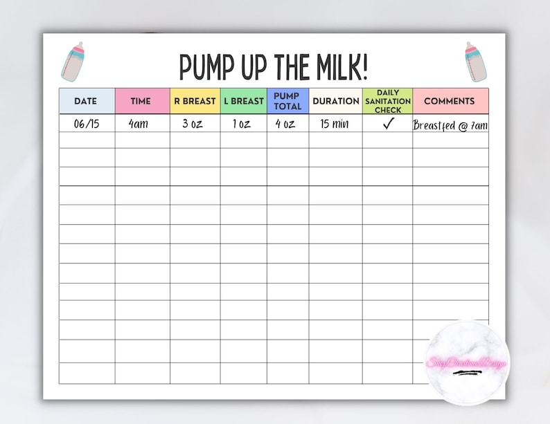 Pumping Log Chart, Pump, Printable Download, Track Pumping Sessions ...