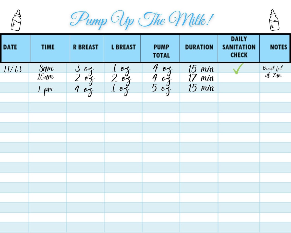 Pumping Log Chart, Printable Download, Track Pumping Sessions, Breast ...