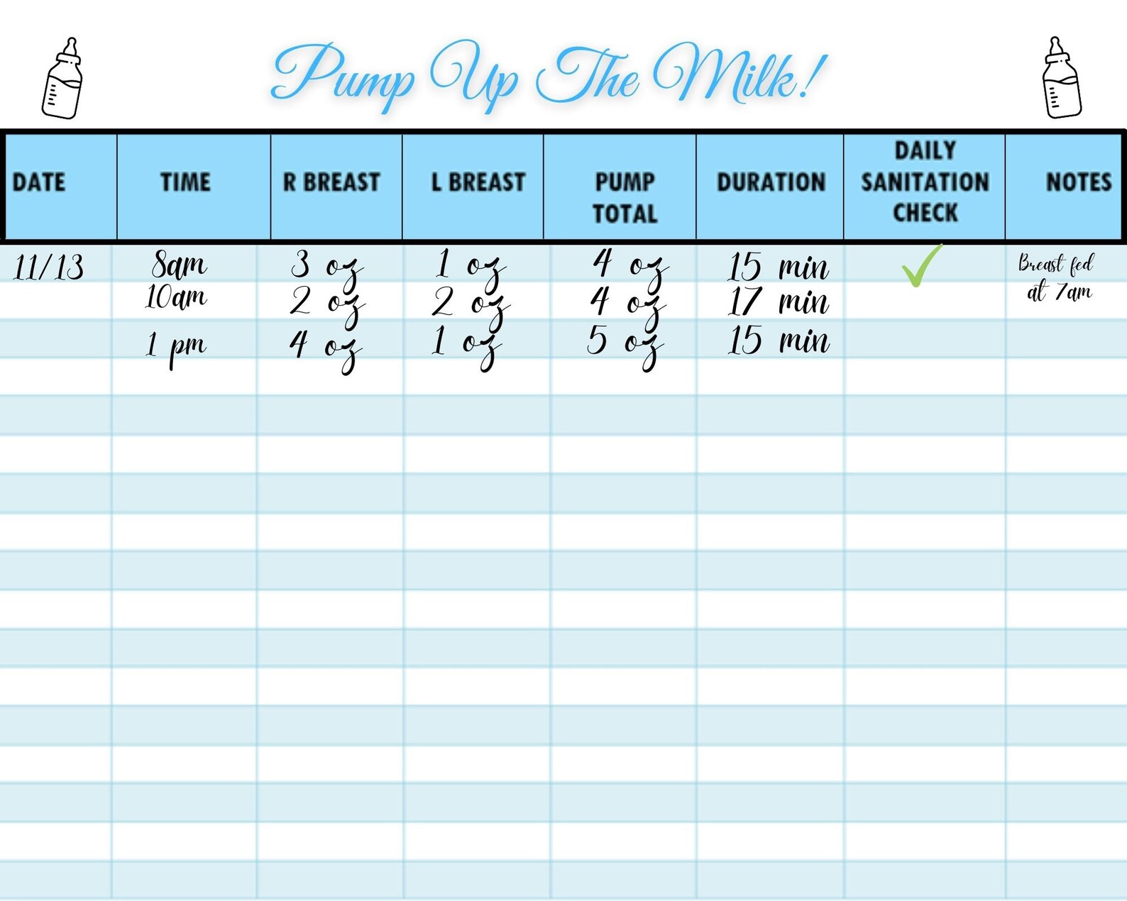 Pumping Log Chart, Printable Download, Track Pumping Sessions, Breast ...