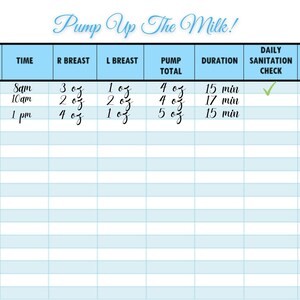Pumping Log Chart, Printable Download, Track Pumping Sessions, Breast ...