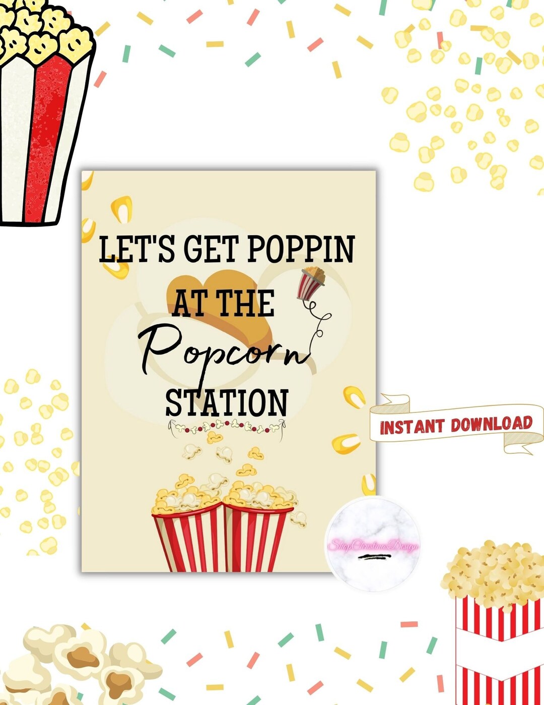 Popcorn Sign, Party Sign, Digital, Popcorn Station, Kids Popcorn Stand ...