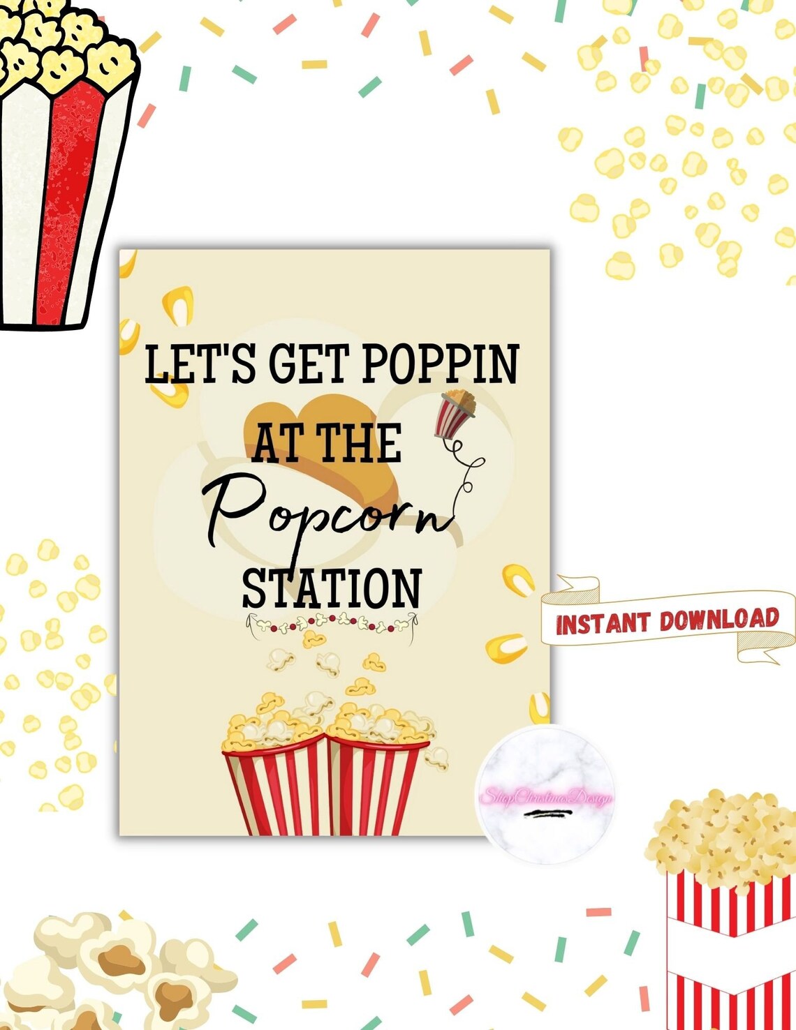 Popcorn Sign, Party Sign, Digital, Popcorn Station, Kids Popcorn Stand ...