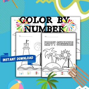 Summer Color by Number, Color by Number, Coloring Game, Printable ...