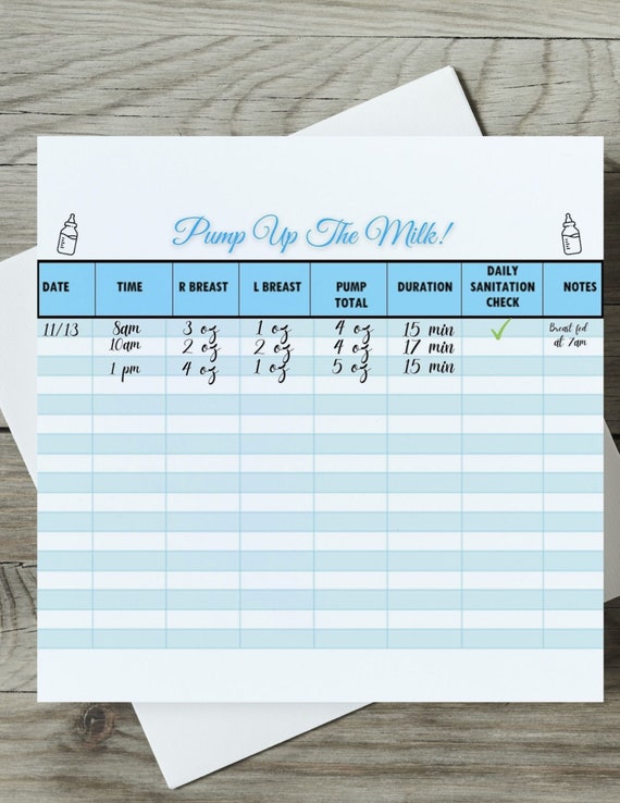 Pumping Log Chart Printable Download Track Pumping Sessions - Etsy