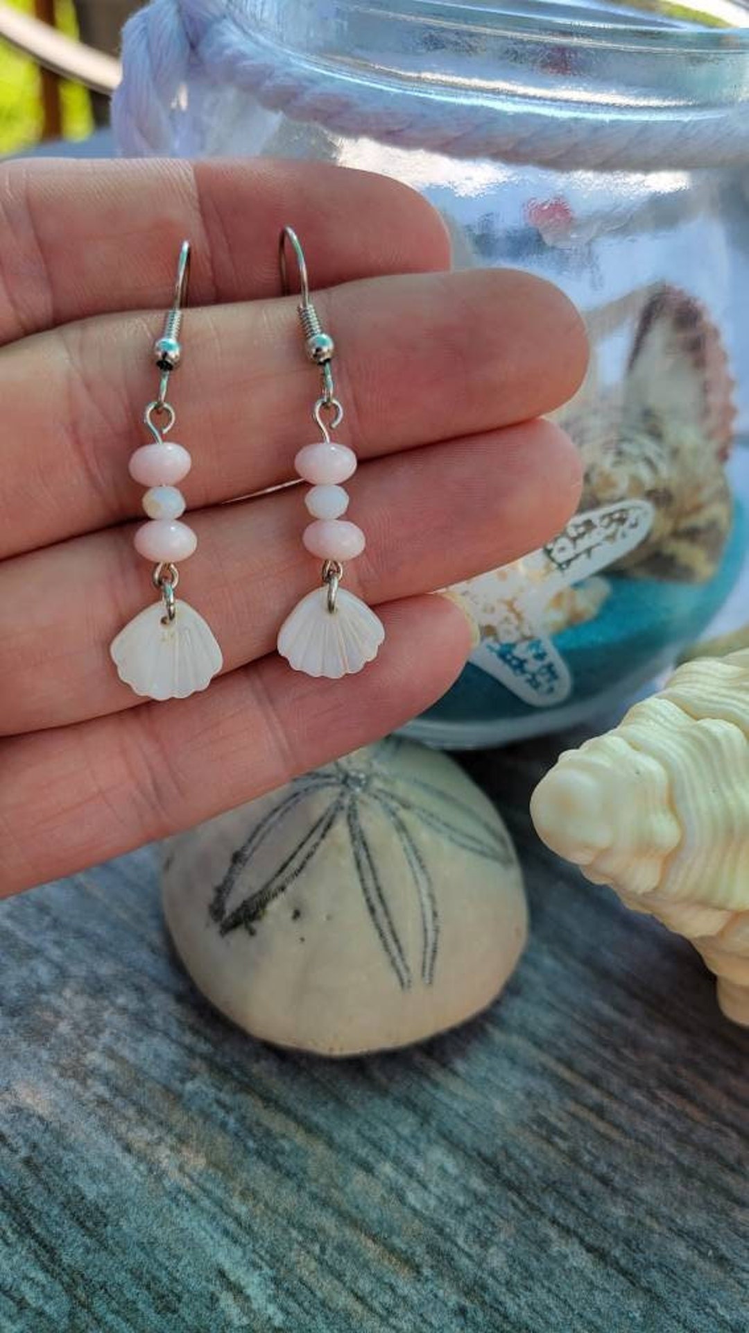 Dainty Pale Pink and White Shell Earrings - Etsy