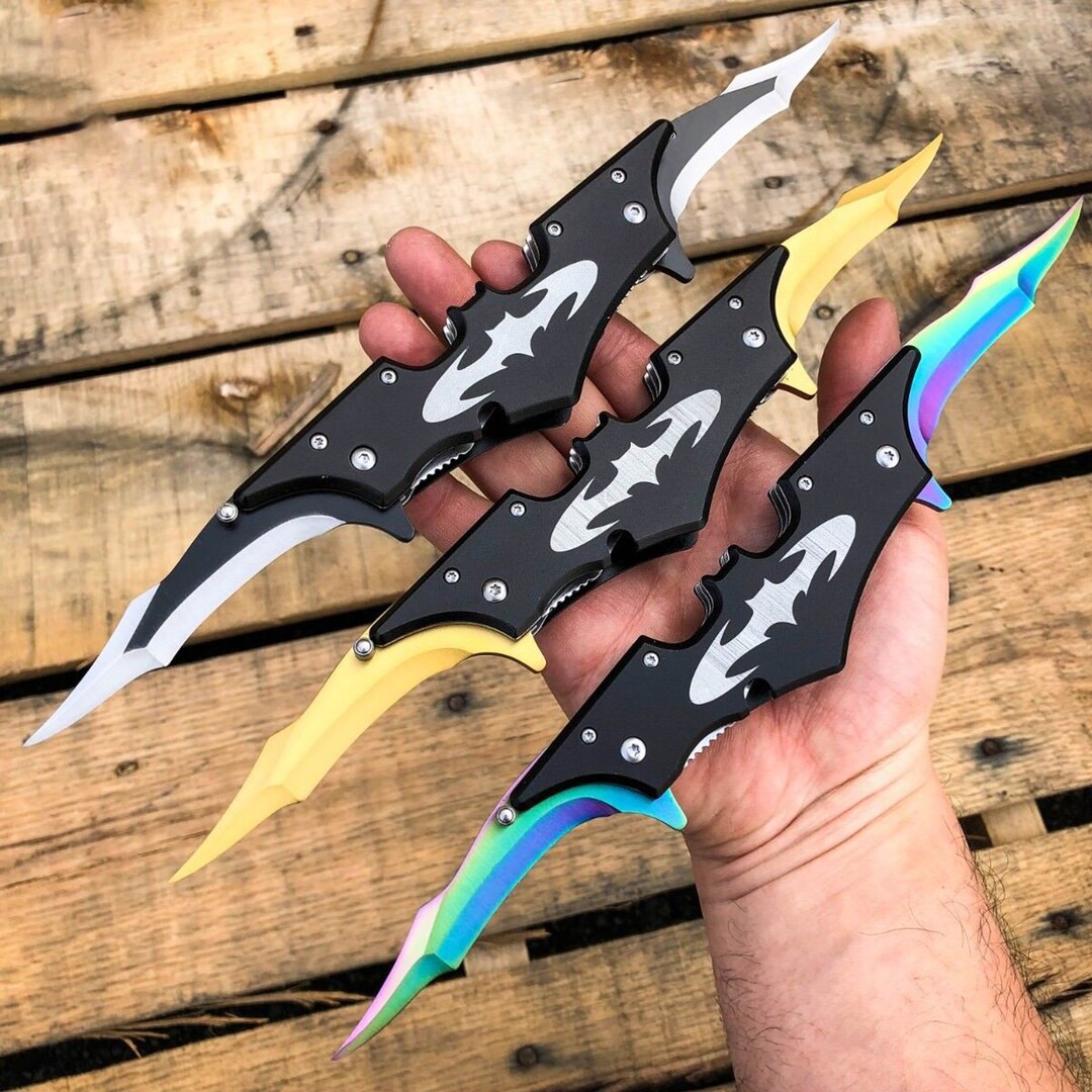 11.5 Batman Tactical Knife Spring Assisted Folding Blade Pocket Dark ...