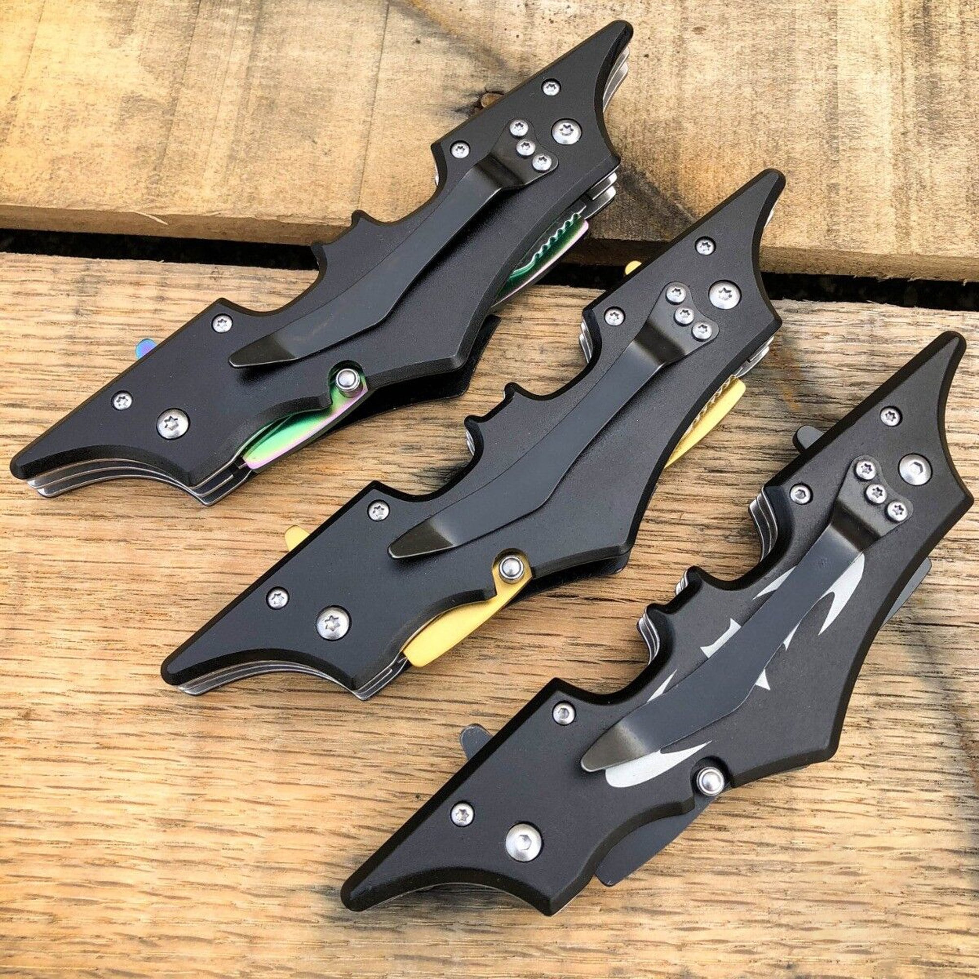 11.5 Batman Tactical Knife Spring Assisted Folding Blade Pocket Dark ...