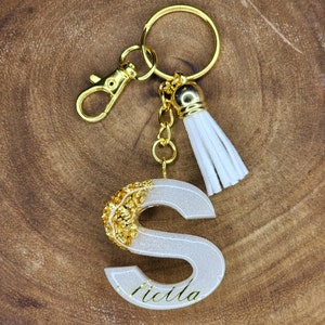 Personalized Custom Handmade Resin Gold Letter Keychain | Keyring Gift ...