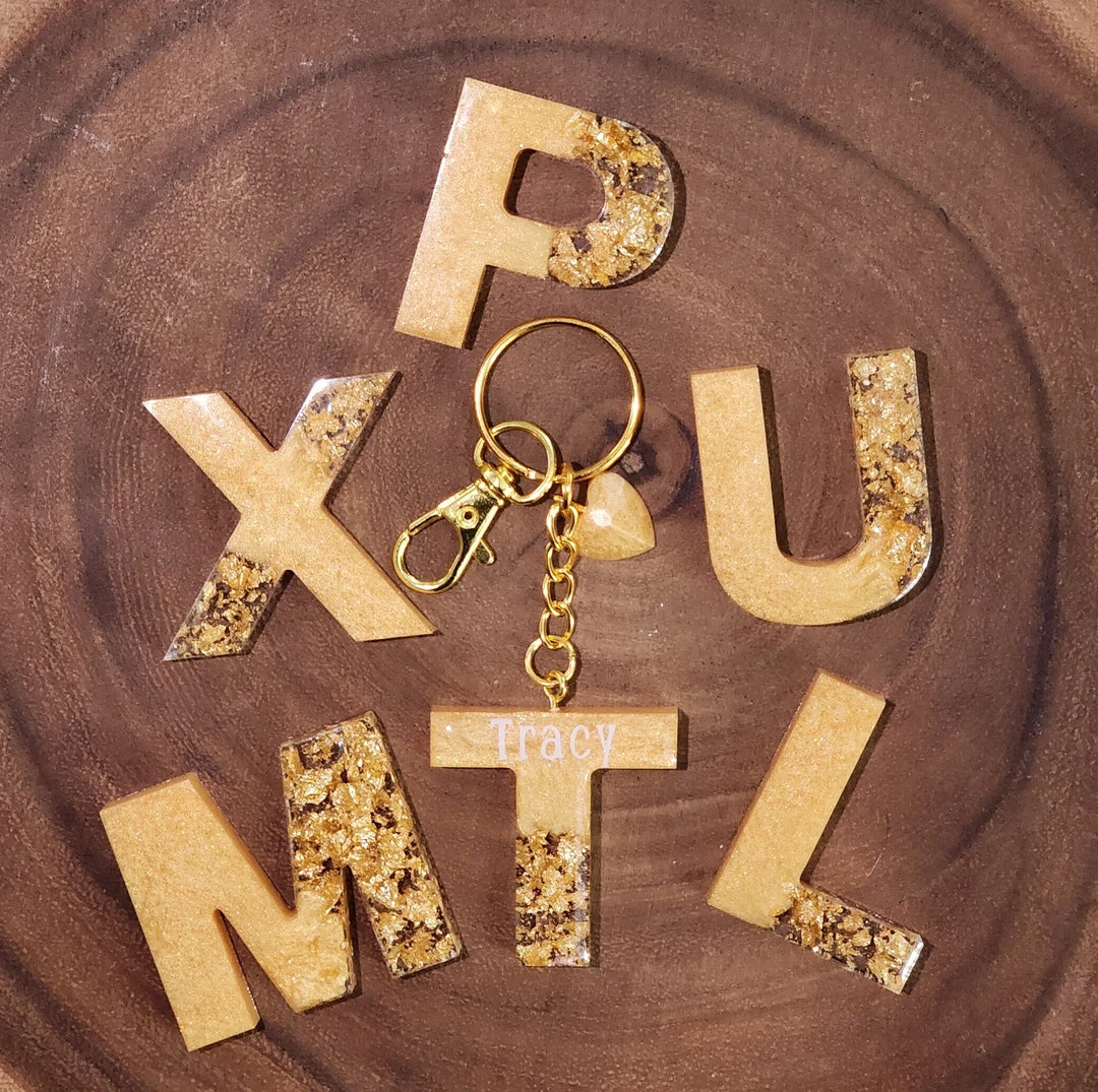 Personalized Custom Handmade Gold Resin Letter Gold Keychain, Initial ...