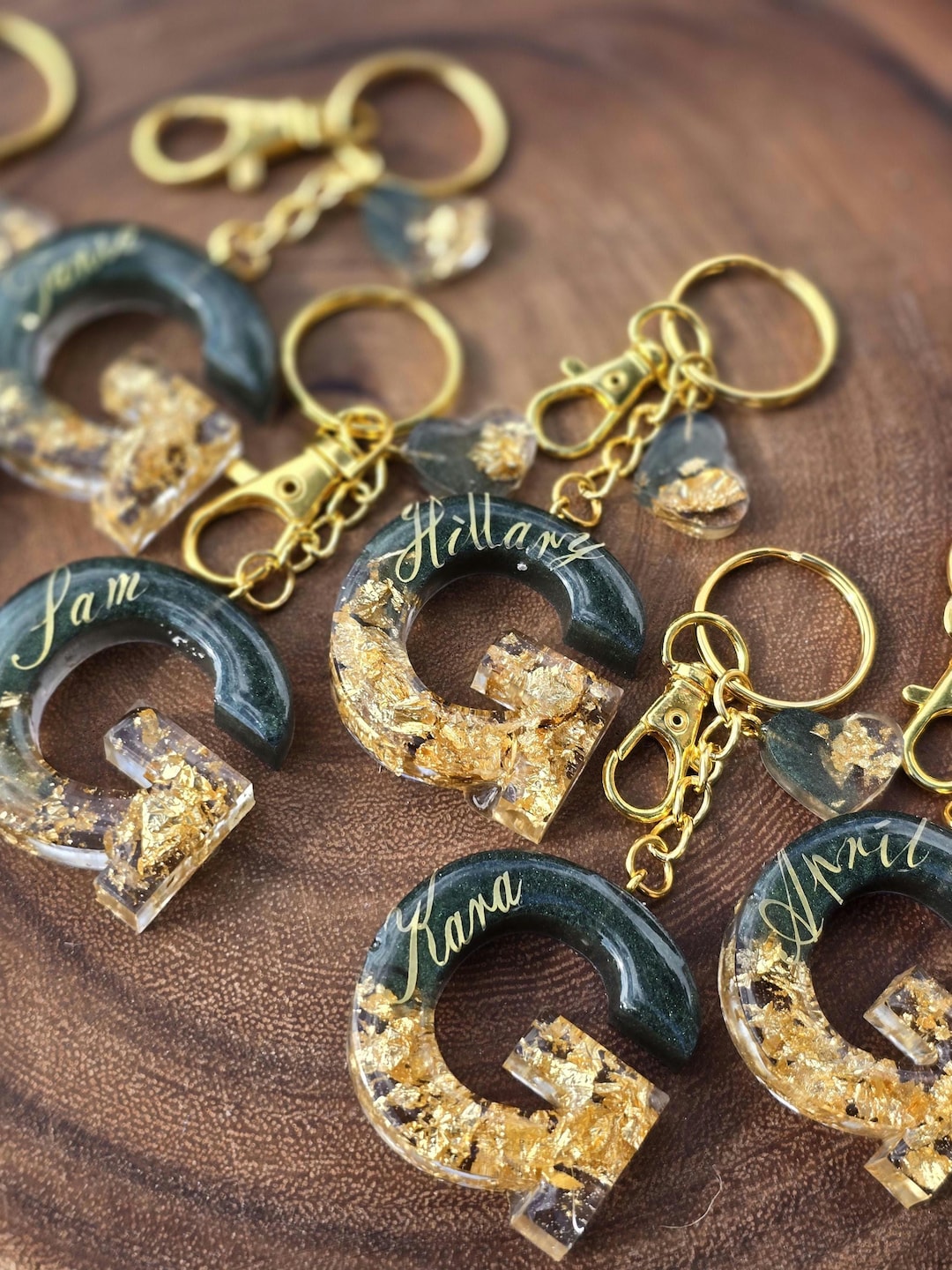 Custom Gold / Green Resin Keychain Letters | Personalized Initial ...