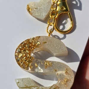 Personalized Custom Handmade Resin Letter Gold / White Keychain ...