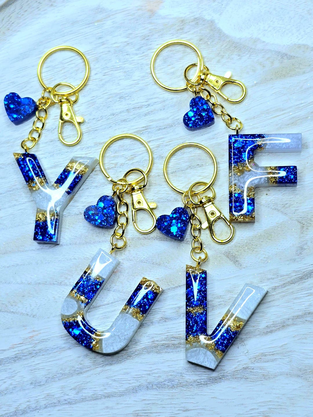 Custom Glitter Resin Keychain: Personalized Initial Charm, Stainless ...