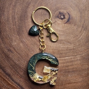 Personalized Custom Handmade Resin Letter Gold / Green Keychain ...