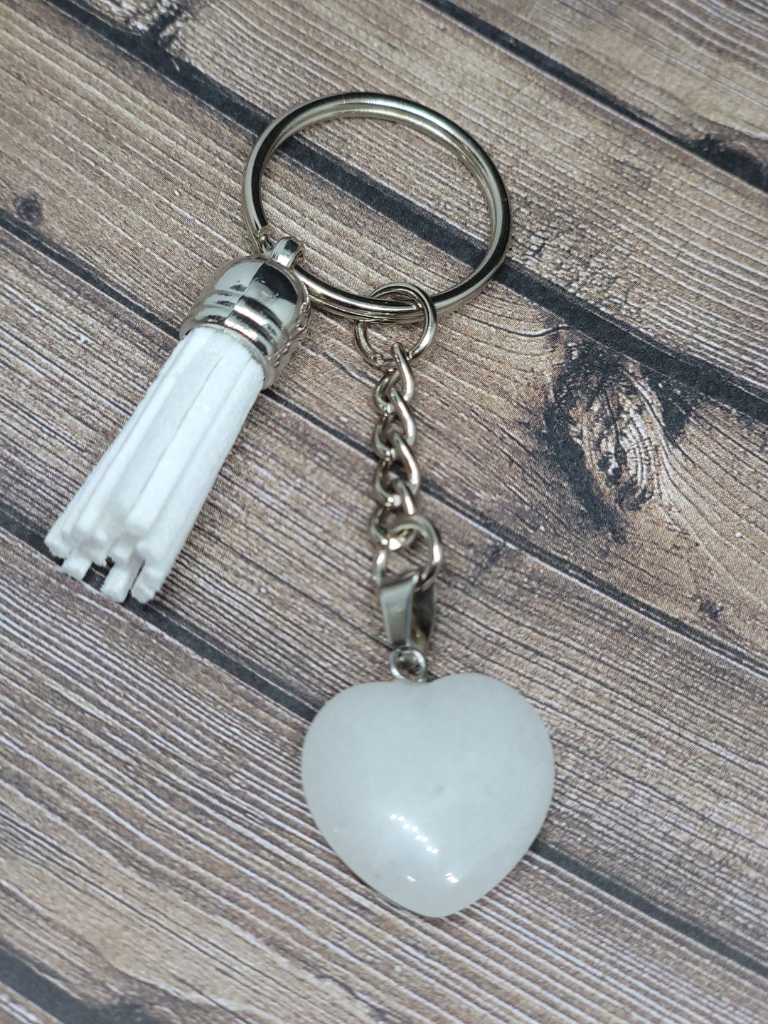Natural Heart Crystal Point Keychain Gemstone Mm Key Ring Heart Healing ...