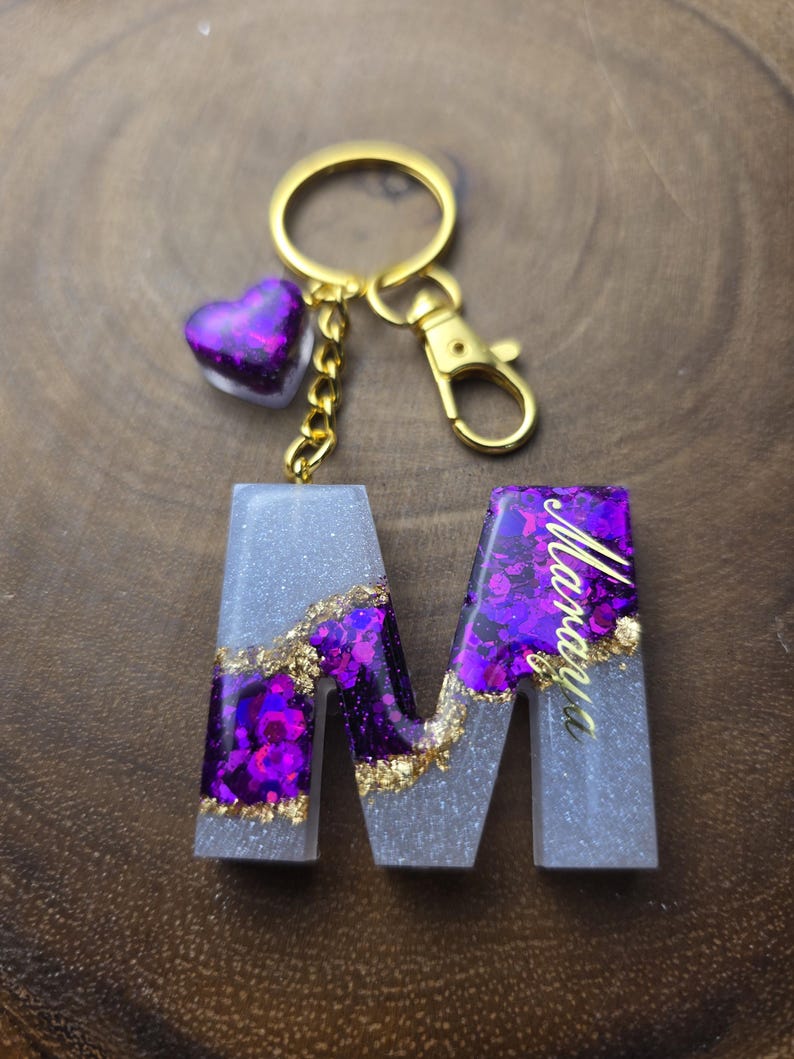 Personalized Glitter Resin Initial Keychain – Custom Letter Charm ...
