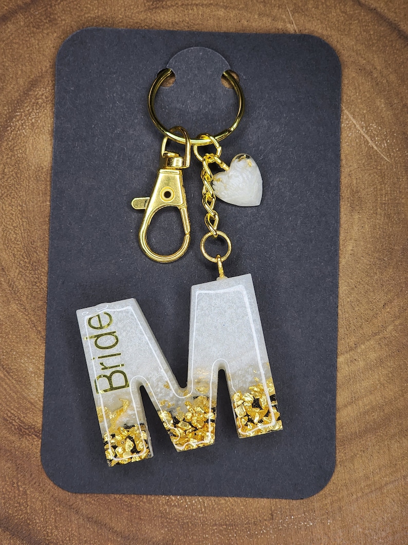 Personalized Resin Letter Keychain | Handmade Gold Initial Keyring - Etsy
