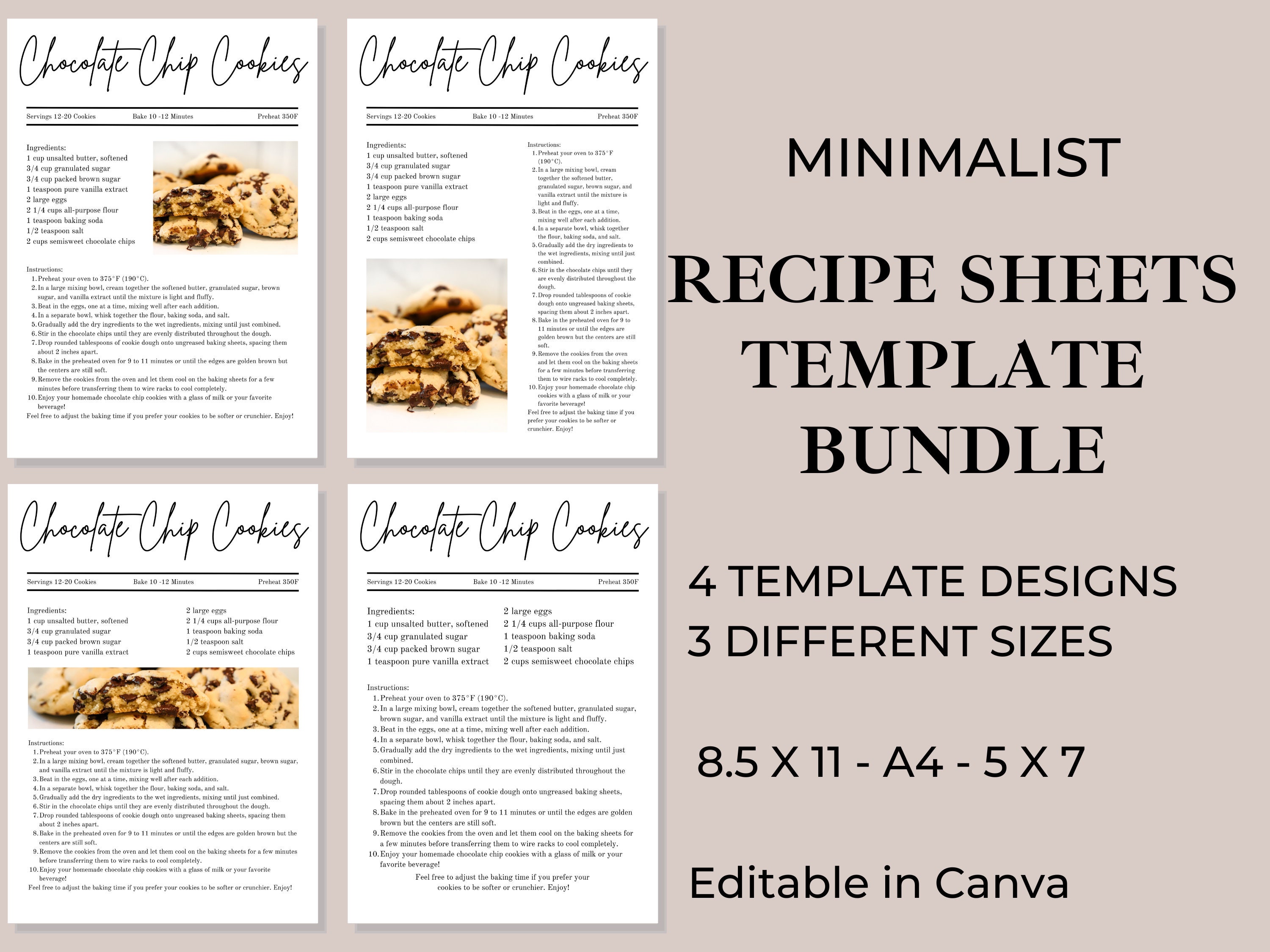 Recipe Sheet Templates, Simple Recipe Cards, EDITABLE Recipe Sheet ...