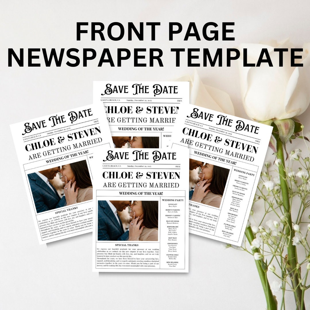 Save the Date Wedding Newspaper Newspaper Template Wedding Infographic ...