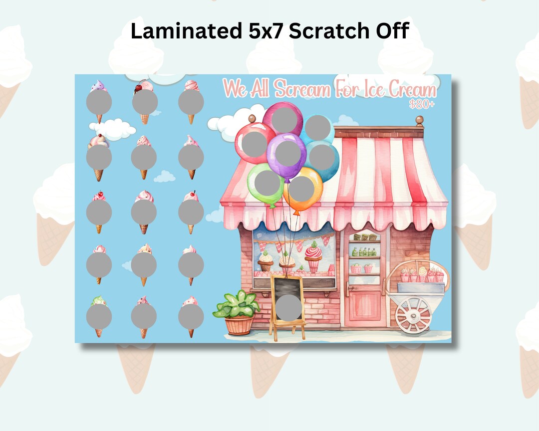 We Scream for Ice Cream Laminated 5x7 Savings Scratch Off - Etsy UK