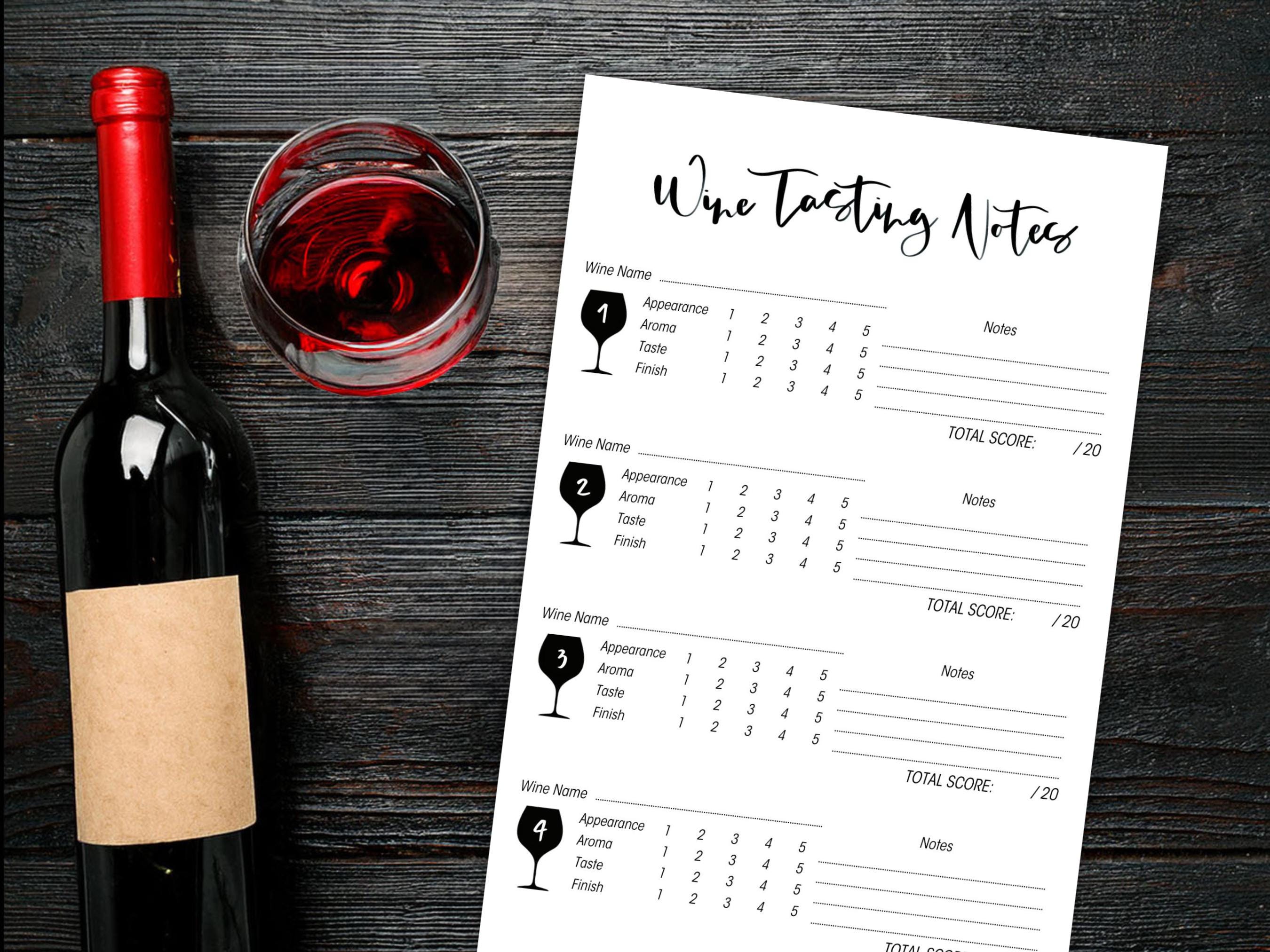 Printable Wine Tasting Notes, Wine Tasting Scorecard, Wine Tasting ...
