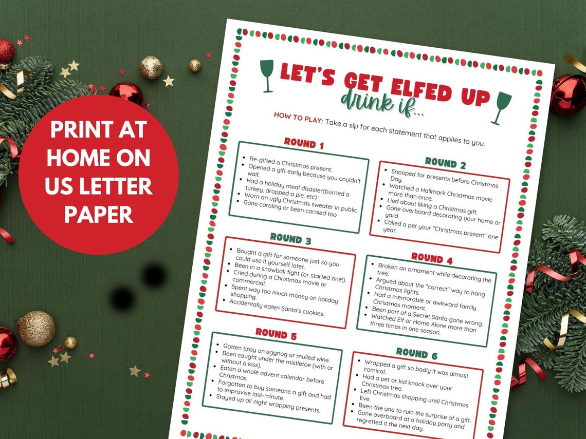 Printable Christmas Drinking Game, Drink If Game, Office Party Game ...