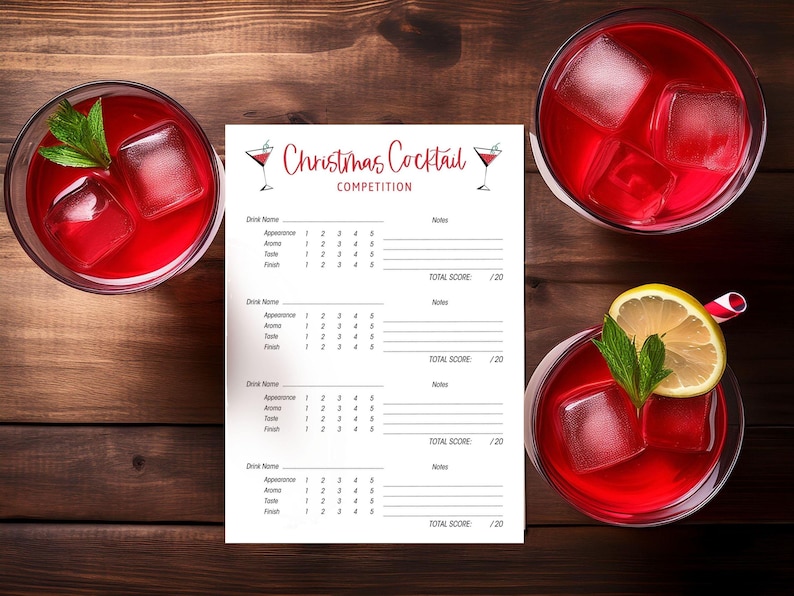 Printable Christmas Cocktail Competition Tasting Sheet, Drink Tasting ...