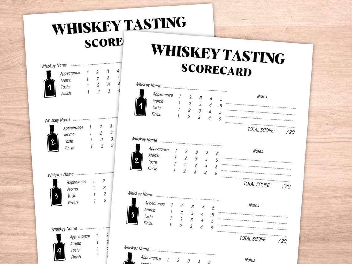 Printable Whiskey Tasting Scorecard, Whiskey Tasting Scorecard, Whiskey ...