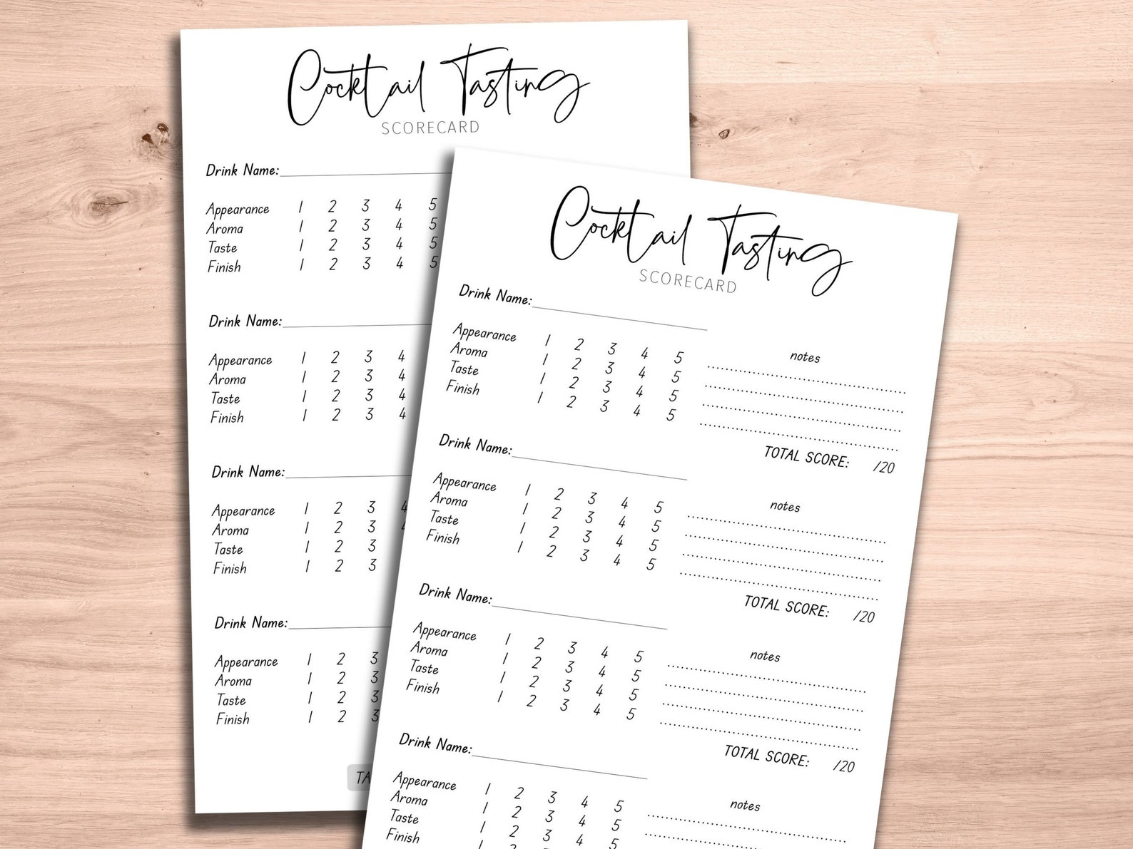 Printable Cocktail Tasting Sheet, Drink Tasting Scorecard, Drinking ...